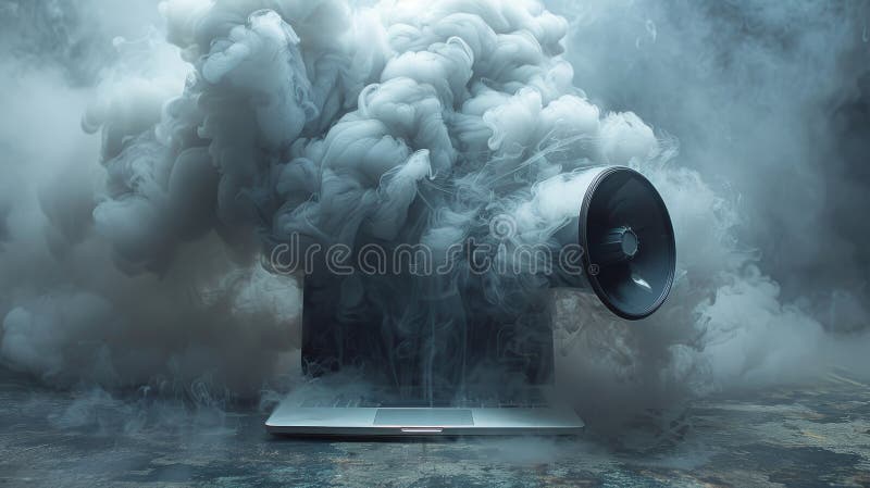 Laptop Emitting Smoke with a Studio Light Stock Photo - Image of screen ...