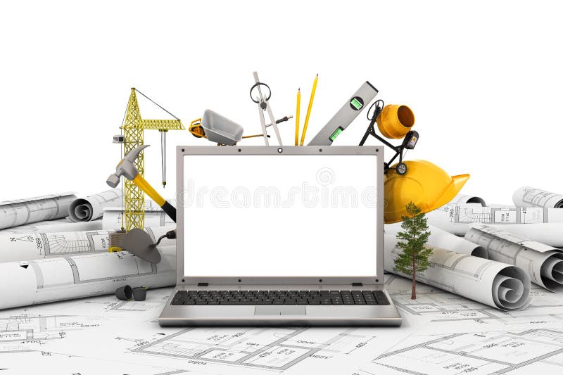 Construction Site on the Screen of a Laptop Computer, Skyscraper ...