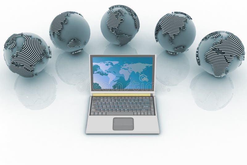 Laptop En Bollen Net Van De Conceptie Het Mondiale Computer Stock ...