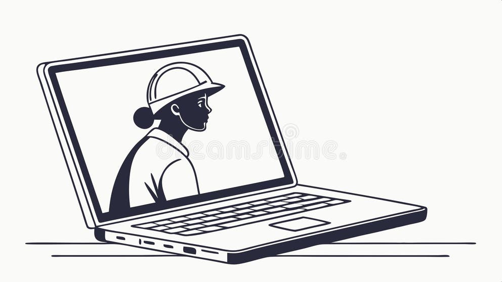 Laptop with Engineer Vector. Technology and Profession Icon for it and ...