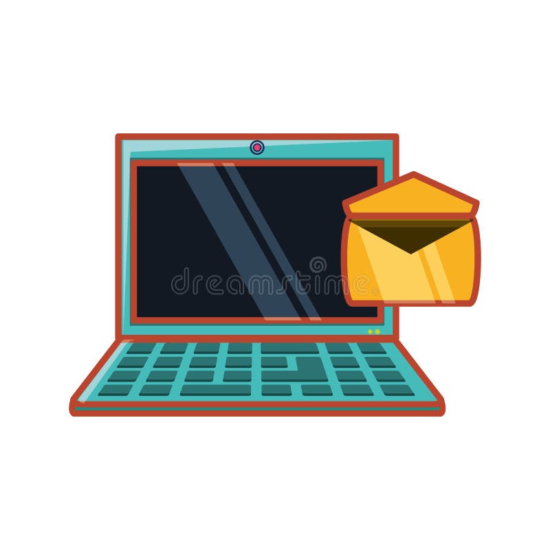 Laptop with envelope email stock illustration. Illustration of ...