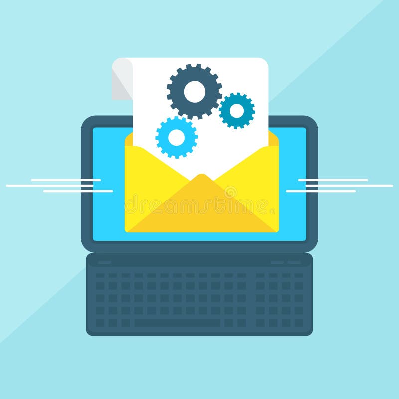Laptop with envelope gear stock vector. Illustration of advertising ...