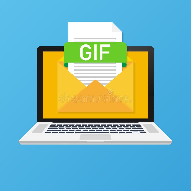 Laptop with Envelope and GIF File. Notebook and Email with File ...