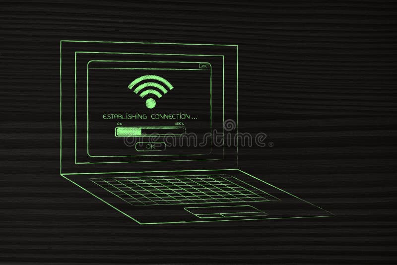 Laptop with Establishing Wi-fi Connection Pop-up Stock Illustration ...