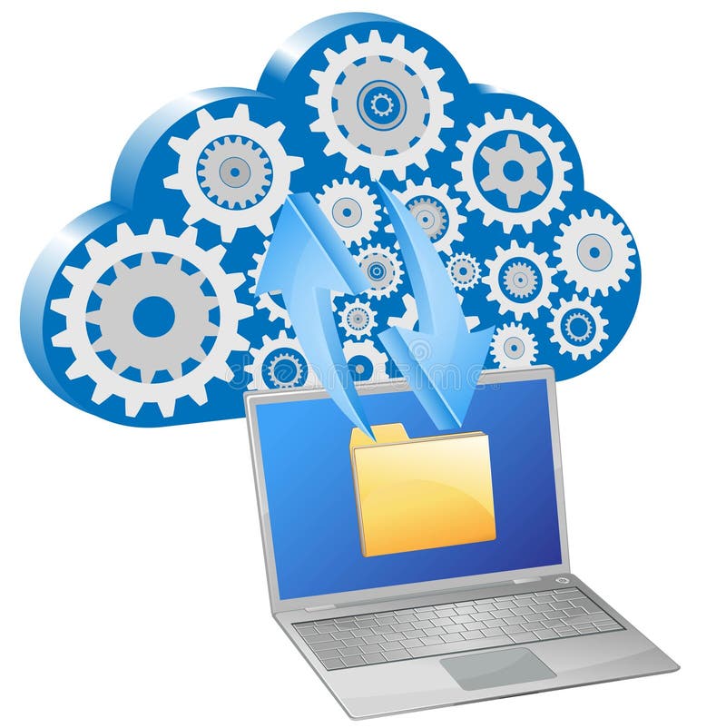 Laptop Exchange of Data with Cloud Stock Illustration - Illustration of ...