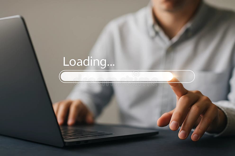 Loading... the Process of Downloading Data on a Laptop, the User Controls the Download Progress ...