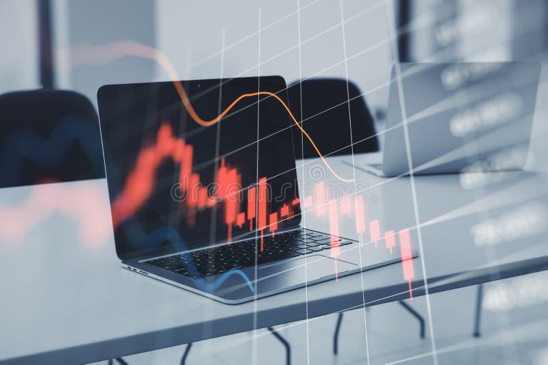 Laptop with Falling Red Forex Chart on Office Desktop Background ...