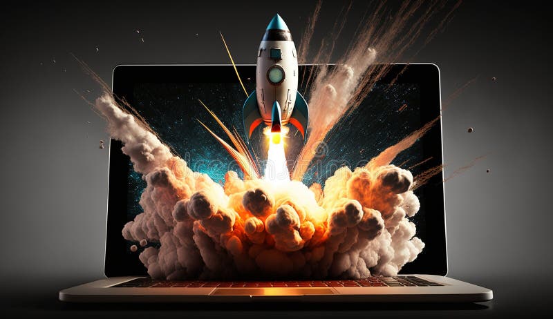 The Laptop is Fast As a Rocket. Generative Ai, Stock Illustration ...