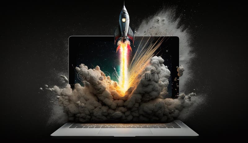 The Laptop is Fast As a Rocket. Generative Ai, Stock Illustration ...