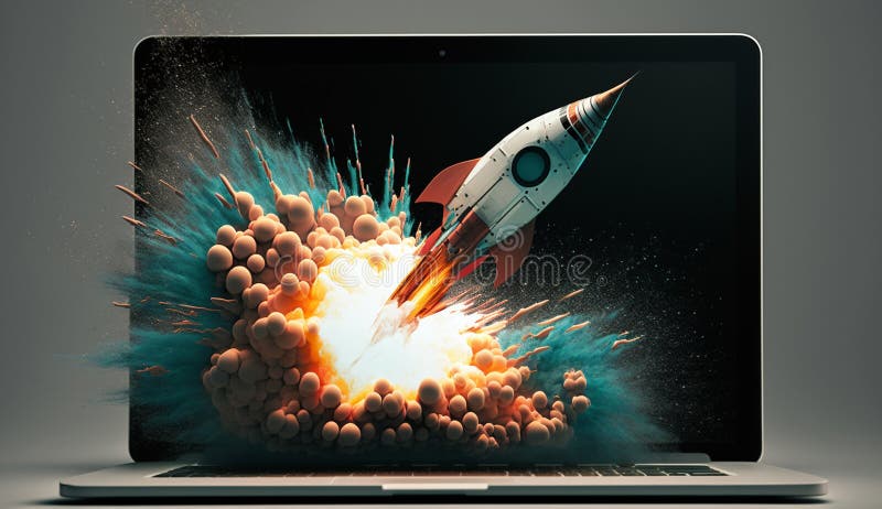 The Laptop is Fast As a Rocket. Generative Ai, Stock Illustration ...