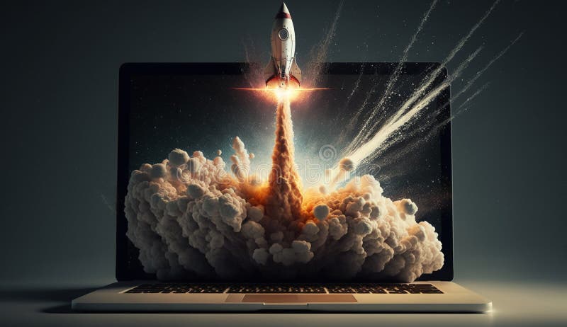 The Laptop is Fast As a Rocket. Generative Ai, Stock Illustration ...
