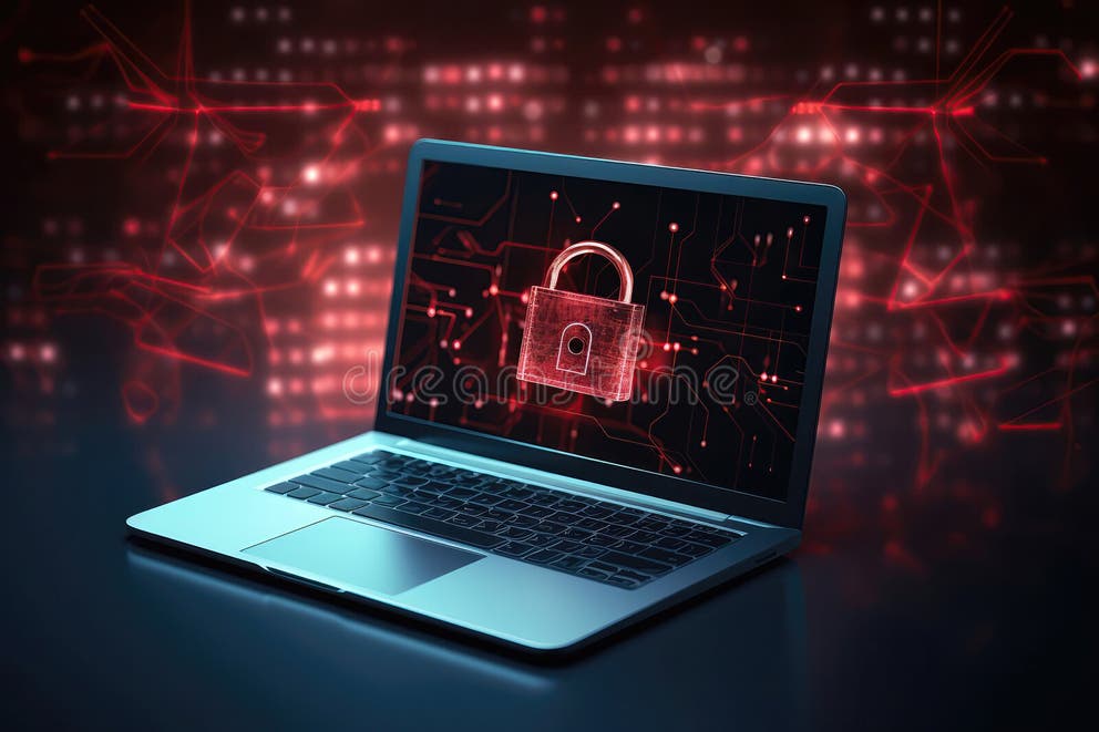 Laptop Featuring Cybersecurity Software and Lock Icon. Generative AI ...