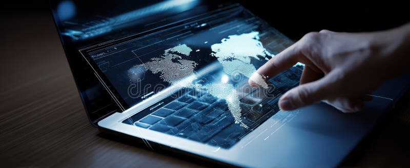 The Laptop Featuring a Futuristic Interactive World Map on Its ...