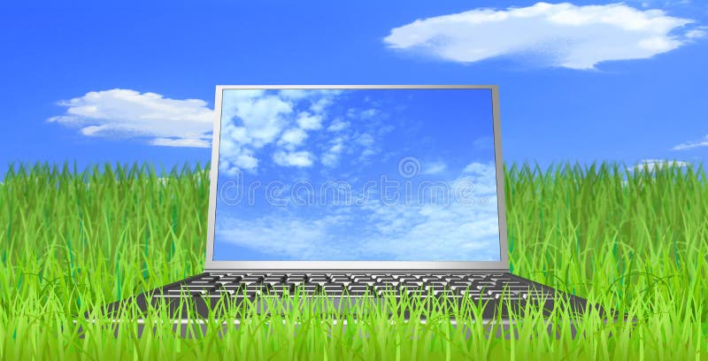 The laptop in the field. stock illustration. Illustration of connection ...