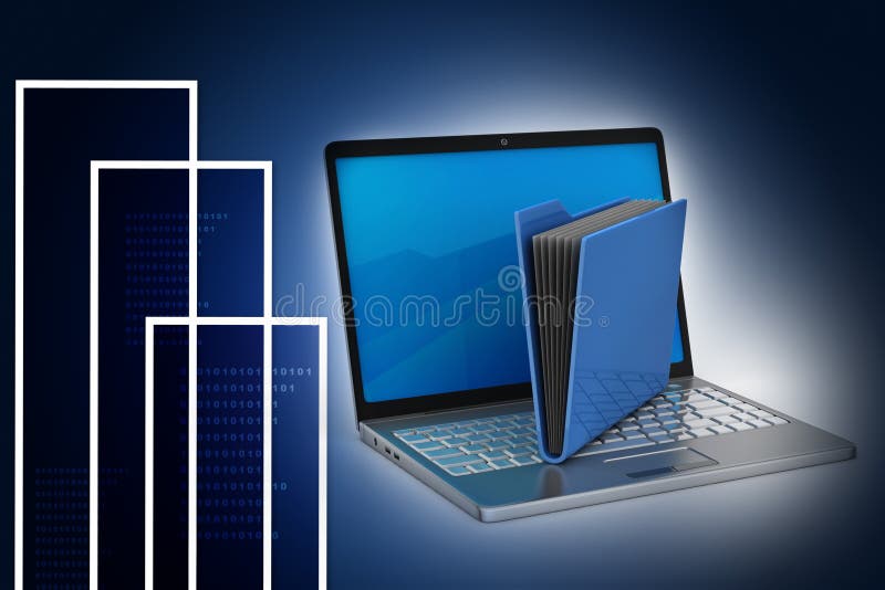 Laptop with file folder stock illustration. Illustration of object ...
