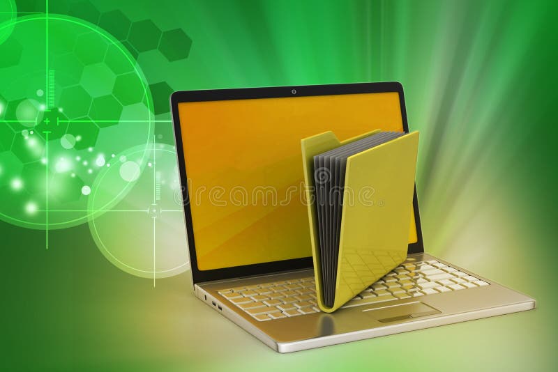 Laptop with file folder stock illustration. Illustration of email ...