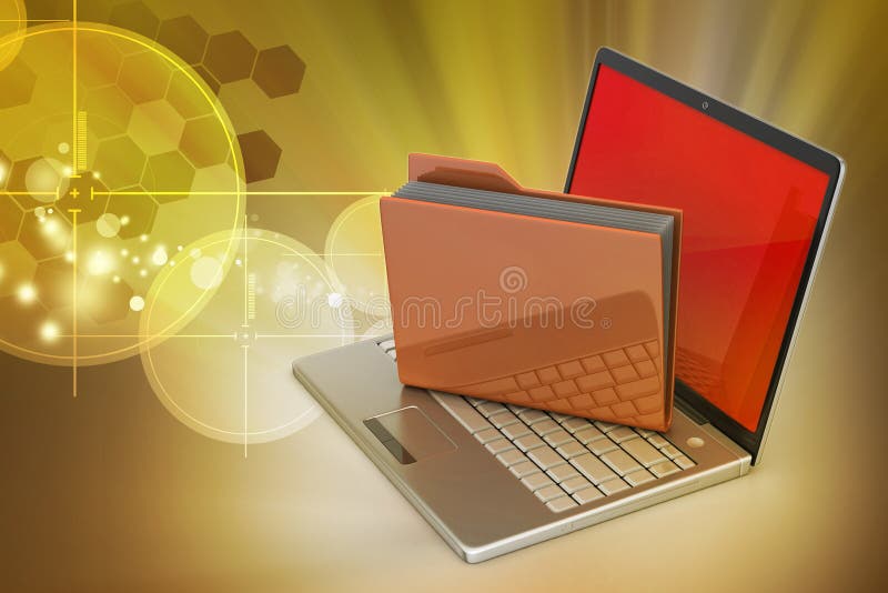 Laptop with file folder stock illustration. Illustration of business ...