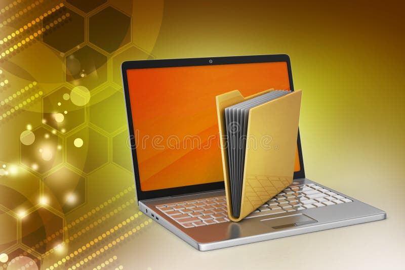 Laptop with file folder stock illustration. Illustration of laptop ...