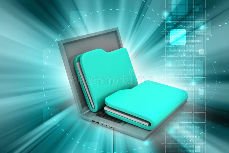 Laptop with files stock illustration. Illustration of organisation ...