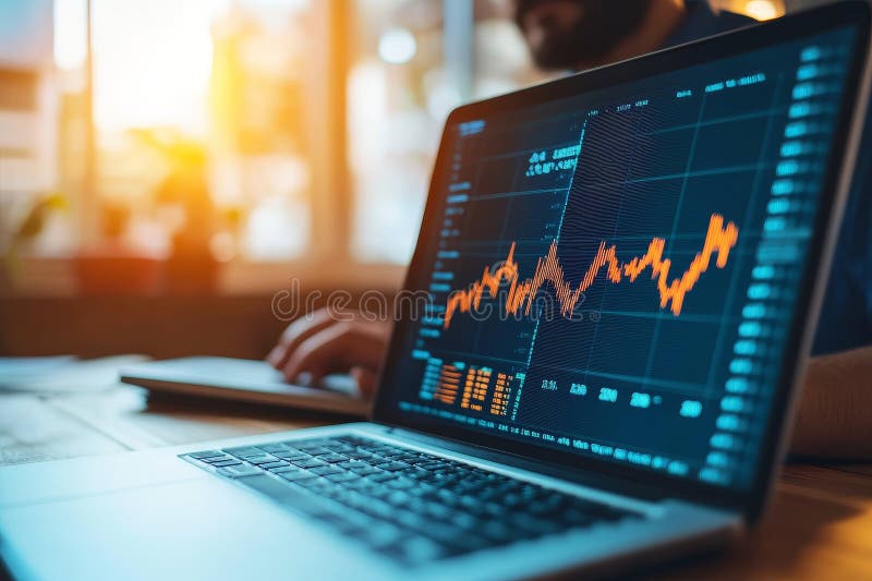 Laptop with Financial Data Charts in the Foreground. Stock Image ...
