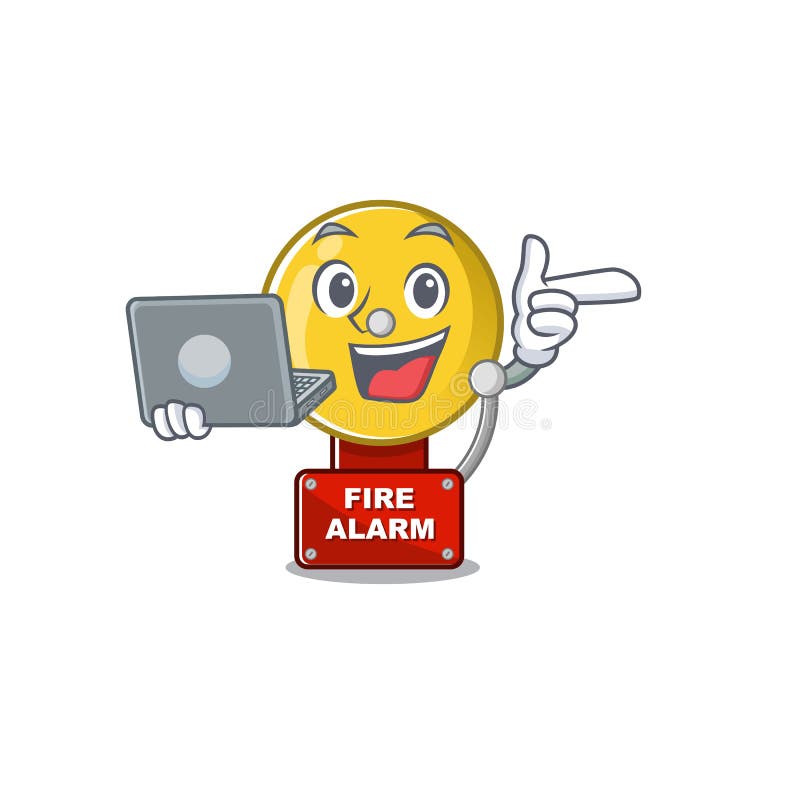 With Laptop Fire Alarm Stuck the Cartoon Wall Stock Vector ...