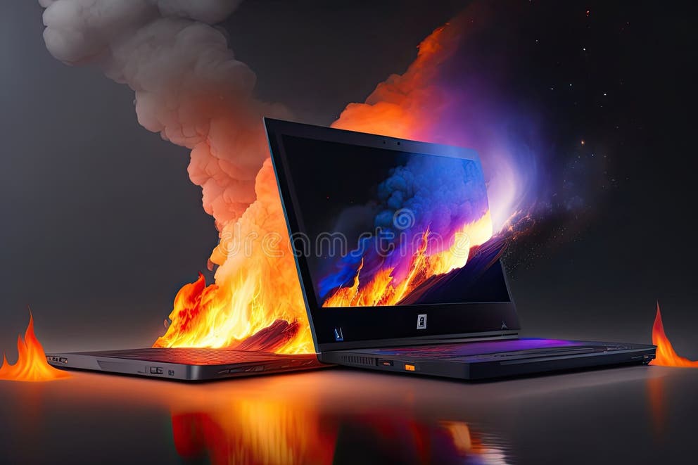 Laptop on Fire Burn Generative AI Stock Illustration - Illustration of ...