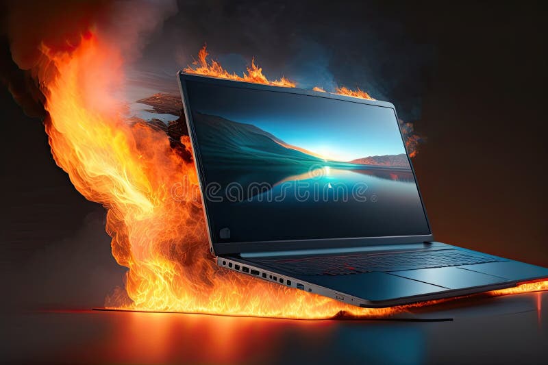 Laptop on Fire Burn Generative AI Stock Illustration - Illustration of ...