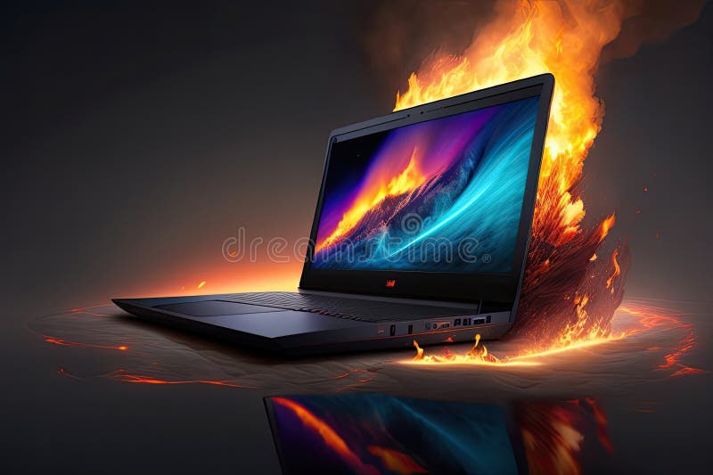 Laptop on Fire Burn Generative AI Stock Illustration - Illustration of ...