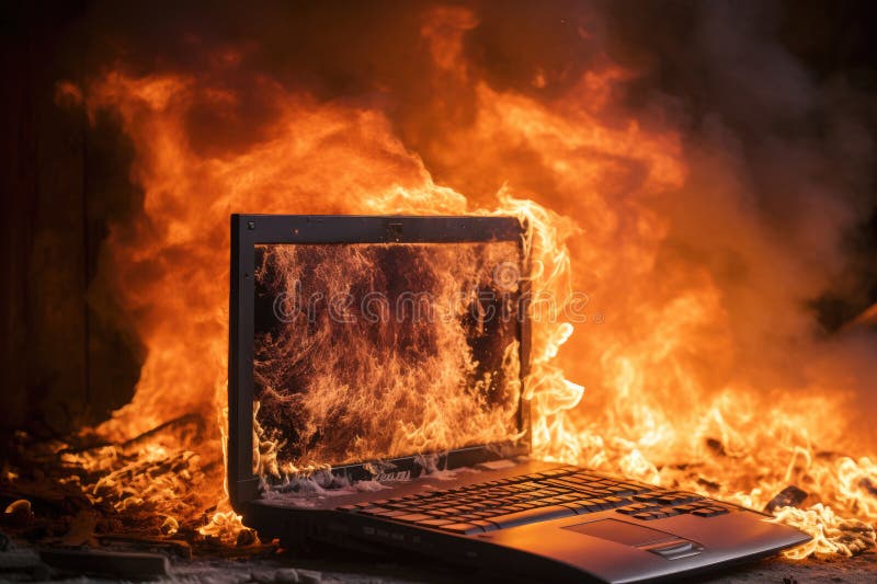 Laptop on Fire. Burning Lap Top Stock Illustration - Illustration of ...