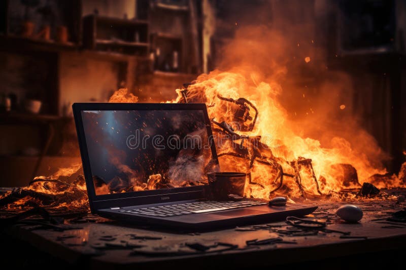 Laptop on Fire. Burning Lap Top Stock Illustration - Illustration of ...