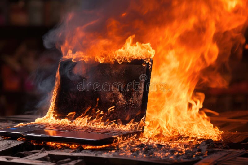 Laptop on Fire. Burning Lap Top Stock Illustration - Illustration of ...