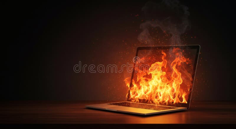 Laptop on Fire Concept Image of Overheating Technology Failure Stock ...