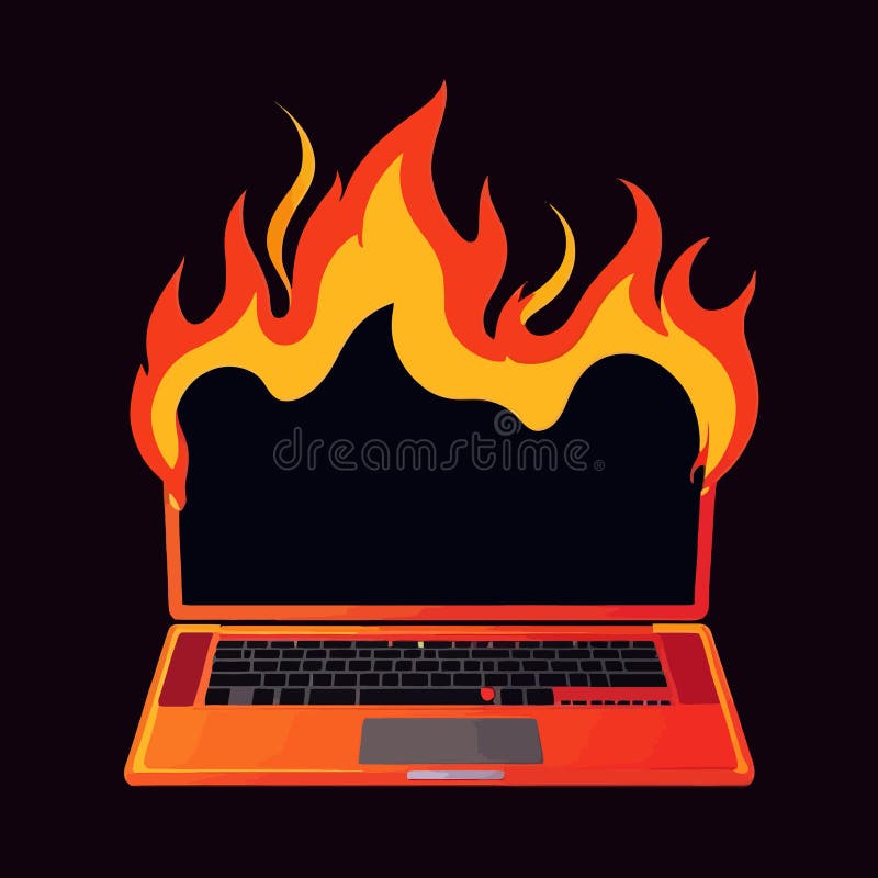 Laptop on Fire, Indicating Computer Overheating and Failure, Vector ...