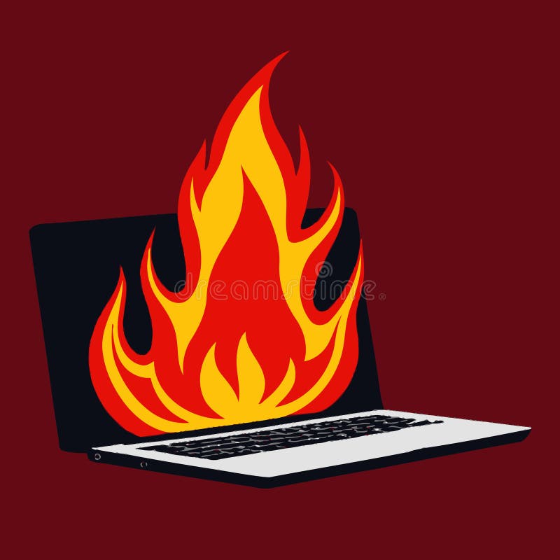 Laptop on Fire, Indicating Computer Overheating and Failure, Vector ...
