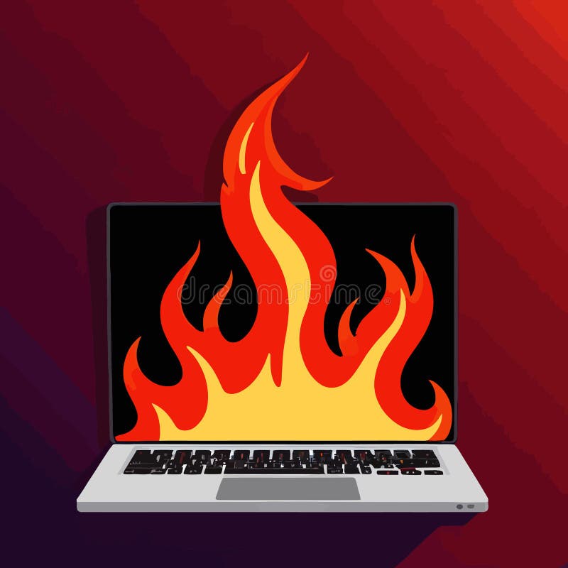 Laptop on Fire, Indicating Computer Overheating and Failure, Vector ...