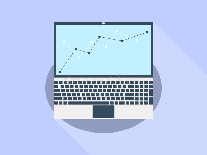 Laptop Flat with Long Shadow. Graph of Indicators Stock Vector ...
