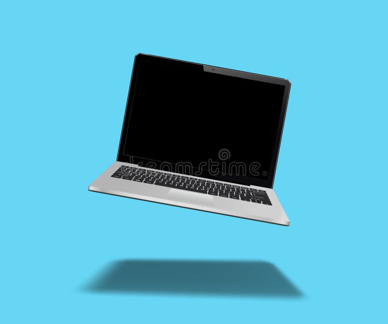 Laptop Floating on Blue Background Stock Vector - Illustration of ...