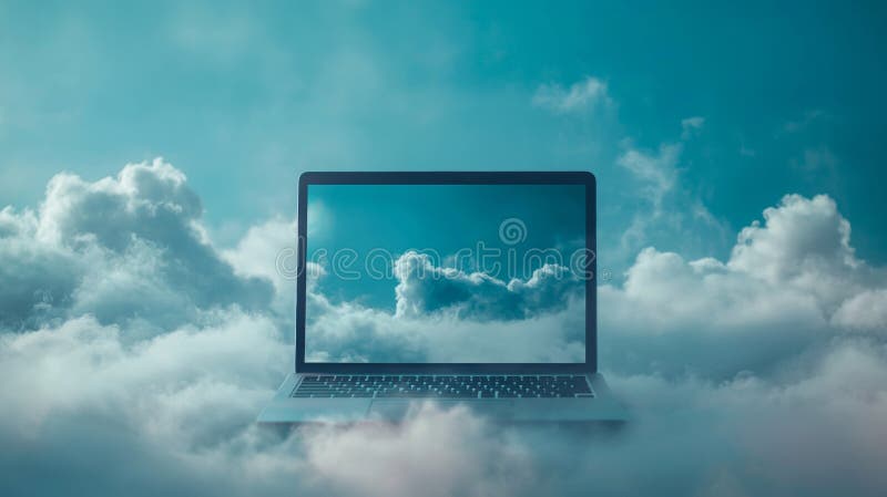 Laptop Floating among Clouds Symbolizing Cloud Computing Stock Photo ...