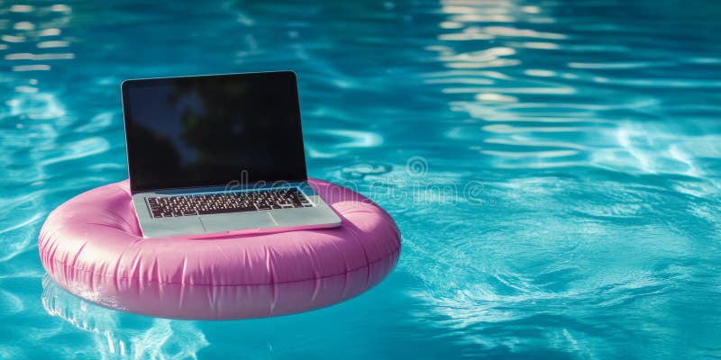 A Laptop Floating on a Pool Float the Dream of a Workaholic Who Values ...