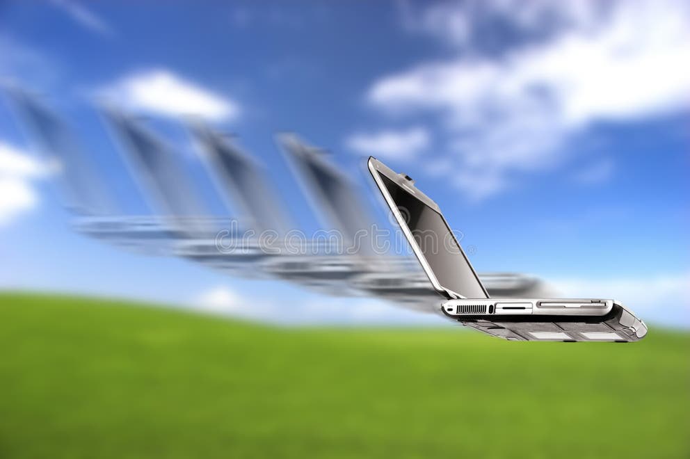 Laptop flying stock image. Image of information, notebook - 3882679