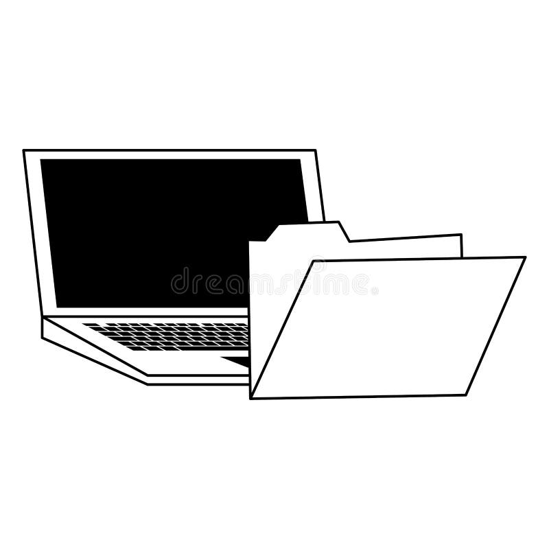 Laptop and Folder Digital Symbols in Black and White Stock Vector ...