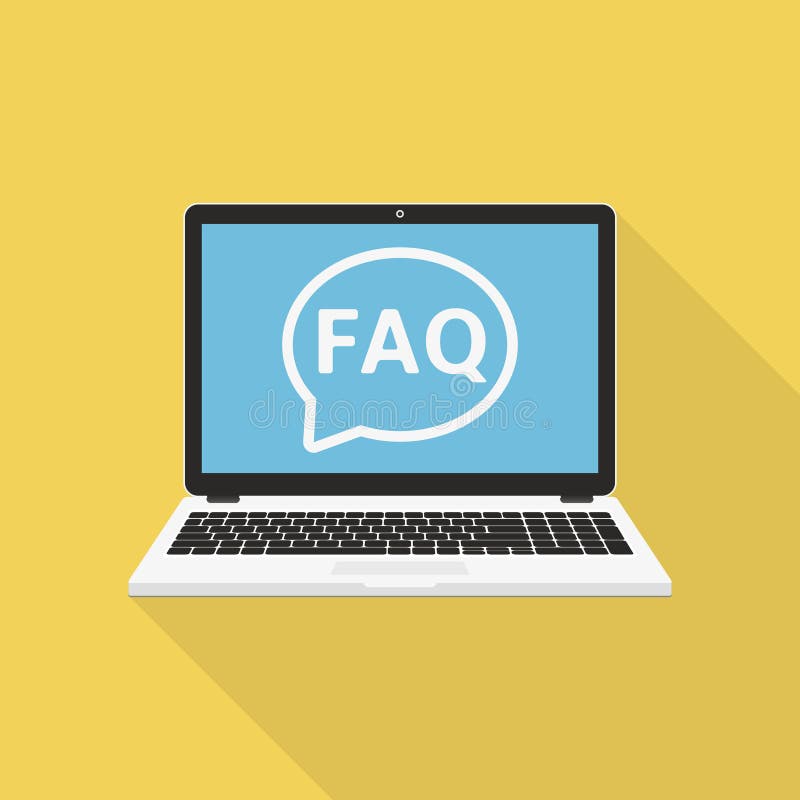 Laptop with Frequently Asked Questions Solution Concept, Flat Design ...