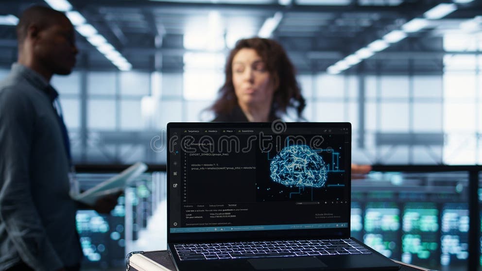 AI Driven Notebook Used for Overseeing Server Clusters, Close Up Stock ...