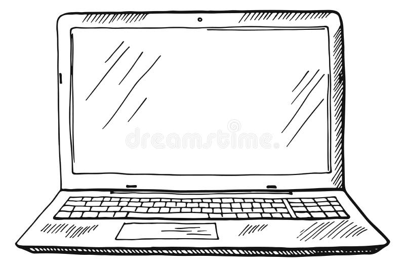 Laptop Front View. Hand Drawn Notebook Sketch Stock Vector ...