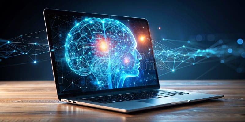 Laptop with Futuristic Holographic Display Artificial Intelligence Big ...