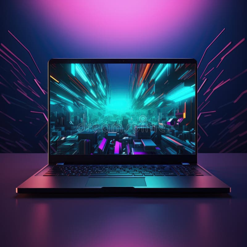 Laptop with Futuristic Technology Background. Generative AI Stock Image ...