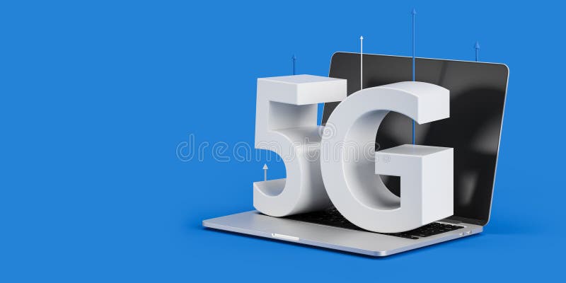 Laptop and 5G Internet Connection with Rising Arrows Stock Illustration ...