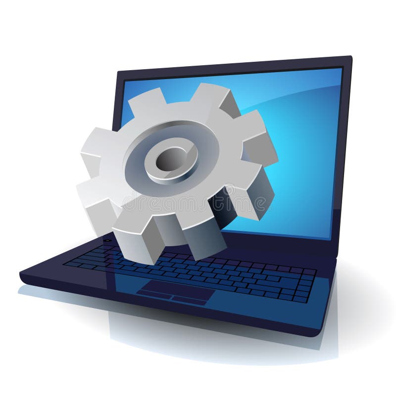 Laptop and gear stock vector. Illustration of steel, computer - 14392480