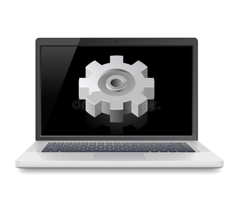 Laptop and gear stock vector. Illustration of screen - 21789656