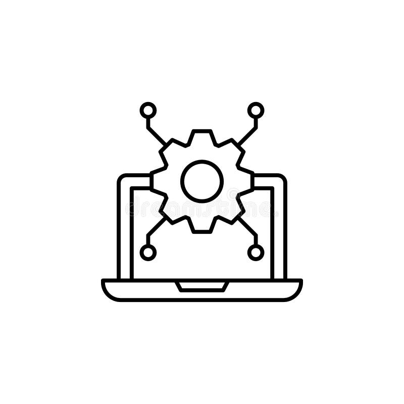 Laptop Gear Algorithm Icon. Simple Line, Outline Vector of Artificial ...